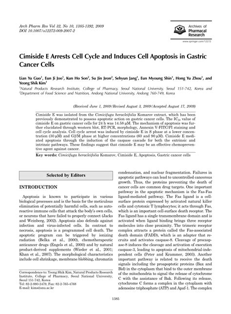 Pdf Cimiside E Arrests Cell Cycle And Induces Cell Apoptosis In