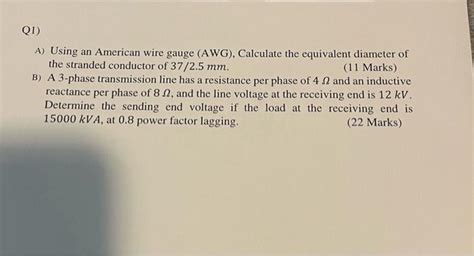 solved a using an american wire gauge awg calculate the