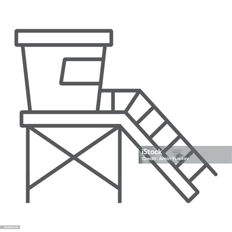 인명 구조 타워 얇은 라인 아이콘 관광 및 해변 해변 인명 구조 기호 벡터 그래픽 흰색 배경에 선형 아이콘 Eps 10 구조원 오두막집에 대한 스톡 벡터 아트 및 기타