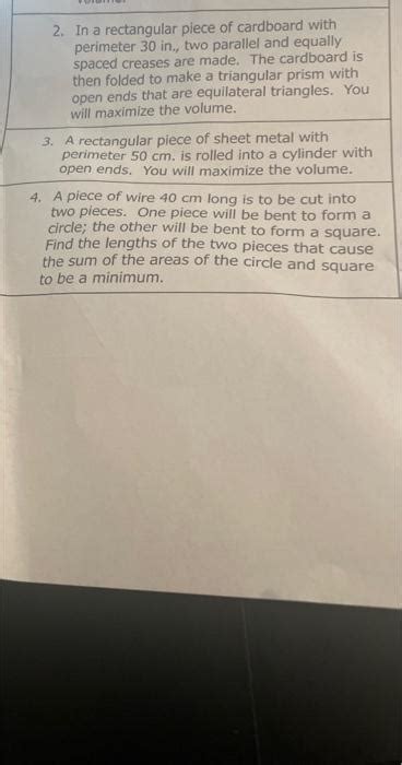 Solved 2 In A Rectangular Piece Of Cardboard With Perimeter Chegg