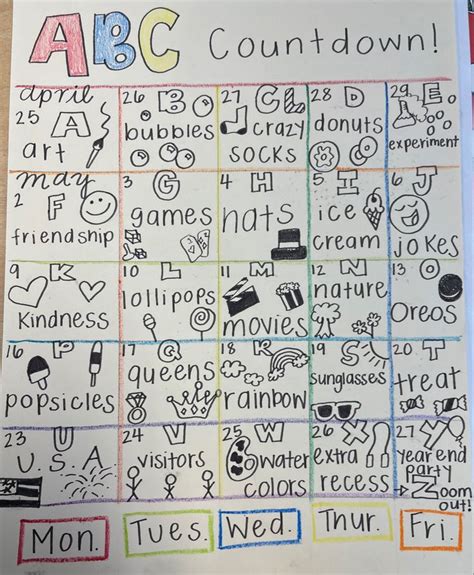 Abc Countdown Calendar Art Socks Rainbow Popsicles Colorful Party