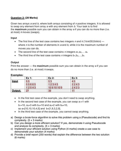solved question 2 20 marks given two arrays a and b