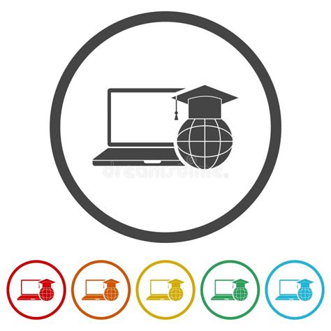 E Learning Icon In Flat Style Set Icons In Color Circle Buttons Stock Vector Illustration Of