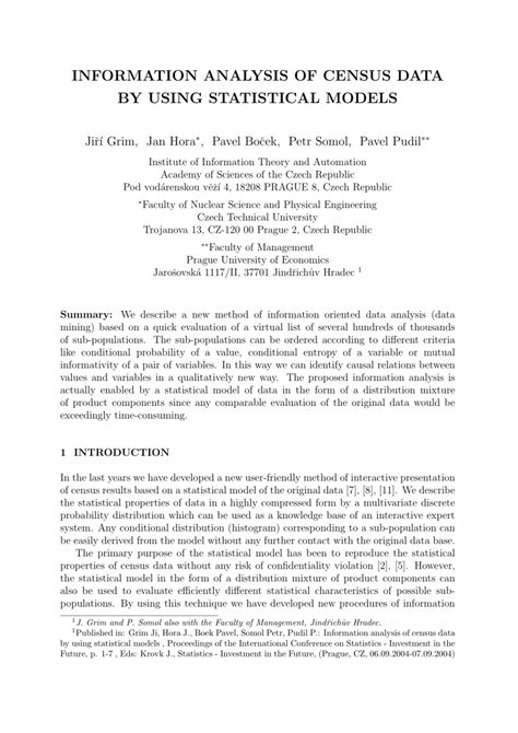 Pdf Information Analysis Of Census Data By Using Statistical Models