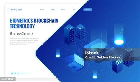 아이소메트릭 생체 인식 Blockchain 기술 및 손가락 인쇄 스캔 식별 시스템 생체 인식 인증 및 비즈니스 보안 개념 개념에