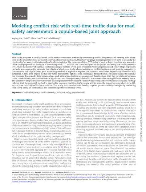 Pdf Modeling Conflict Risk With Real Time Traffic Data For Road Safety Assessment A Copula