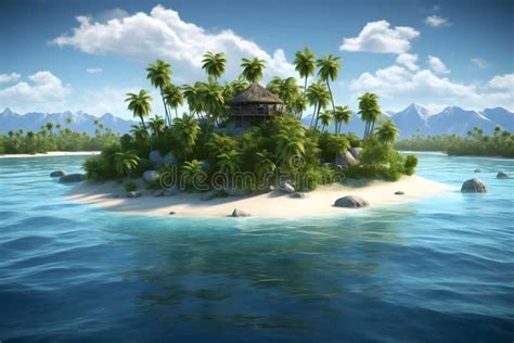 Exotic Tropical Island Landscape Neural Network Ai Generated Stock