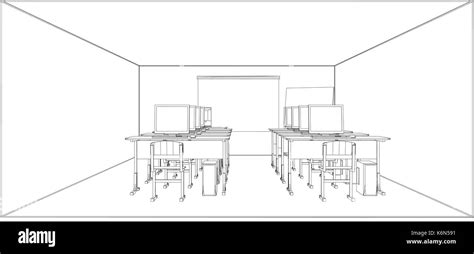 Computer Class With Tables And Computers Stock Vector Image And Art Alamy