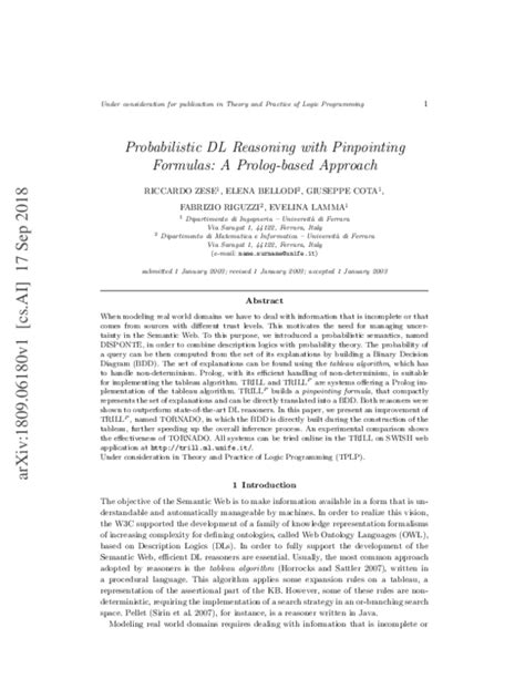 Pdf Probabilistic Dl Reasoning With Pinpointing Formulas A