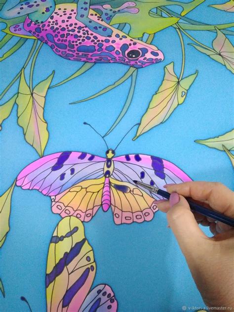 Платок шёлковый батик Лягушки розовые Шёлк натуральный в интернет магазине на Ярмарке