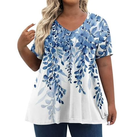 Wangxldd Womens Plus Size T Shirts 4x 5x Ethnic Floral Print Short