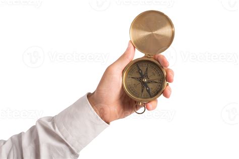 Businessman Holds A Compass To Help Himself To Find The Correct Way