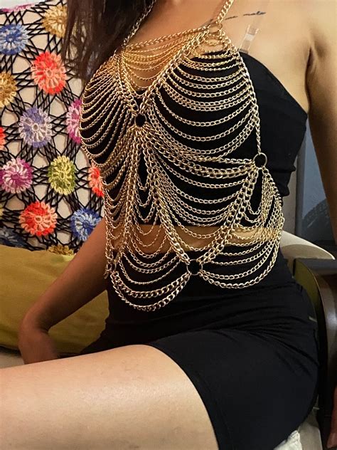Gold Festival Multi Layered Body Chain Bralette Rave Chain Top Boho