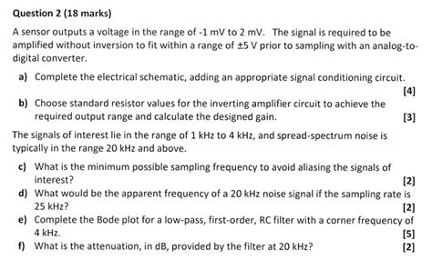 solved question 2 18 marks a sensor outputs a voltage in