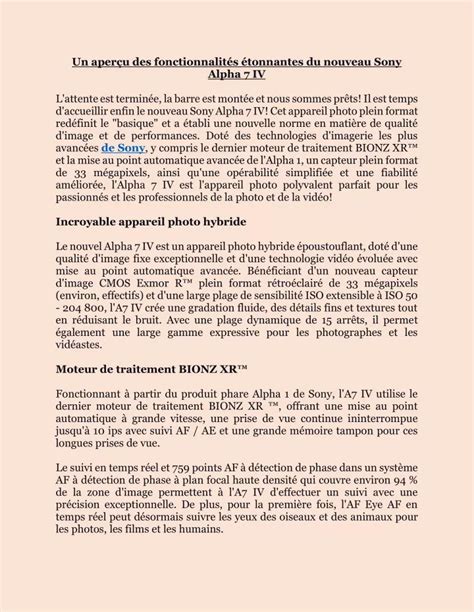 PPT Un aperçu des fonctionnalités étonnantes du nouveau Sony Alpha 7