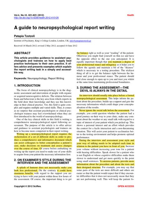 A Guide To Neuropsychological Report Writing Pdf Neuropsychology Neuropsychological Assessment