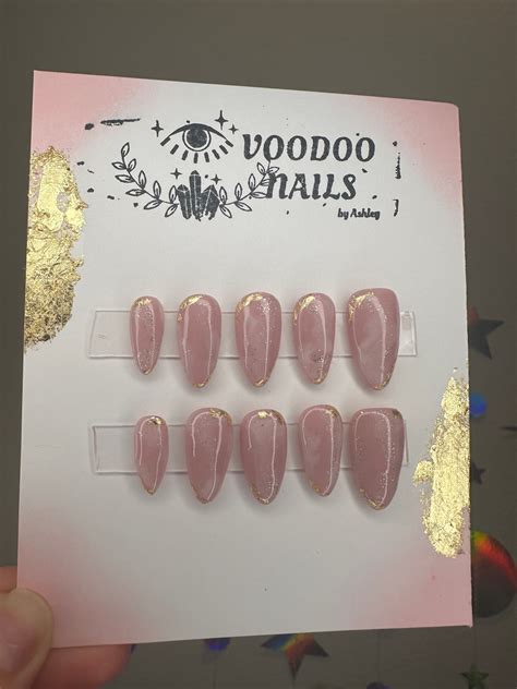 Valentines Day Press On Nails Gold And Mink Marbled Press On Nails Pink Nails Romantic Nails