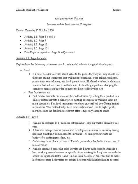 Assignment One Unit One Answers Pdf Entrepreneurship Business