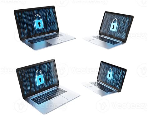 Silver Laptops Displaying Blue Padlock Cybersecurity Concept 56487204 Png