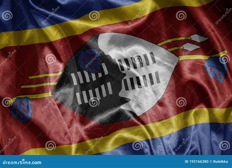Colorful Shining Big National Flag Of Swaziland On A Silky Texture