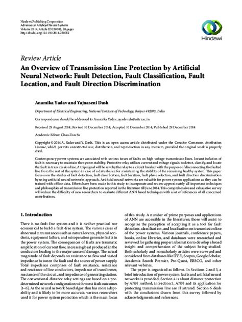 Pdf An Overview Of Transmission Line Protection By Artificial Neural
