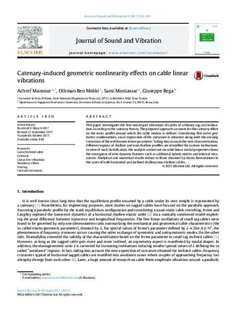 Pdf Catenary Induced Geometric Nonlinearity Effects On Cable Linear Vibrations