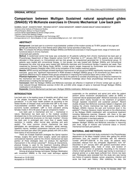 Pdf Comparison Between Mulligan Sustained Natural Apophyseal Glides