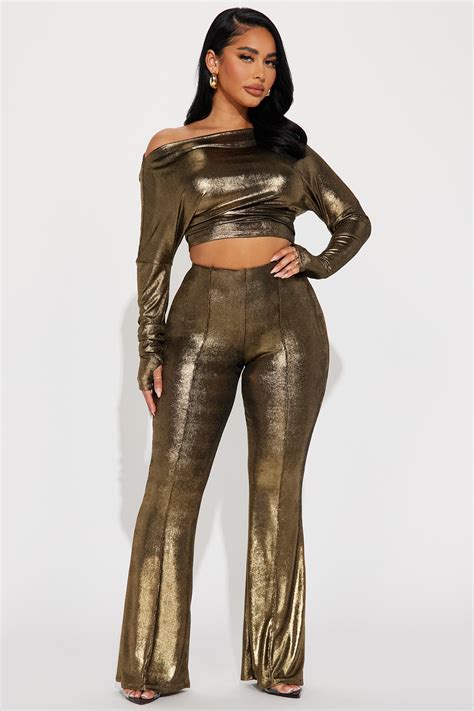 Tahlia Metallic Pant Set Gold Fashion Nova