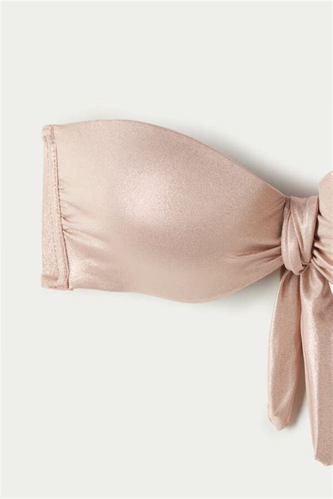 Shiny Nude Bandeau Bikini Top With Knot Tezenis