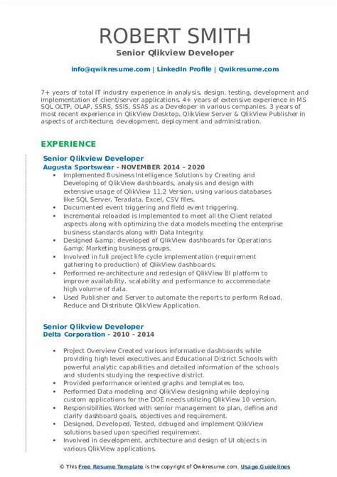 Senior Qlikview Developer Resume Samples QwikResume