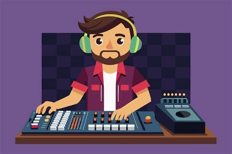 Flatstyle Vector Of Sound Engineer With Mixing Board Premium Ai