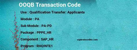 OOQB SAP Tcode For Qualification Transfer Applicants OOQB SAP Tcode For Qualification Transfer Applicants