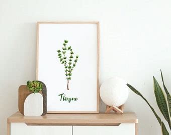 Set Of 2 Kitchen Herb Chart Prints Watercolor Painting Sage Thyme