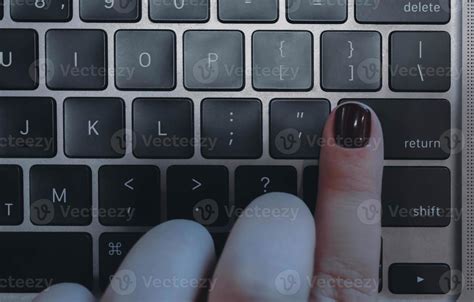 Pressing Return Button Closeup Concept Image First View Hand Photo Of