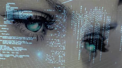 Premium Stock Video Data Scrolling And Moving Against A Background Showing A Woman Blinking