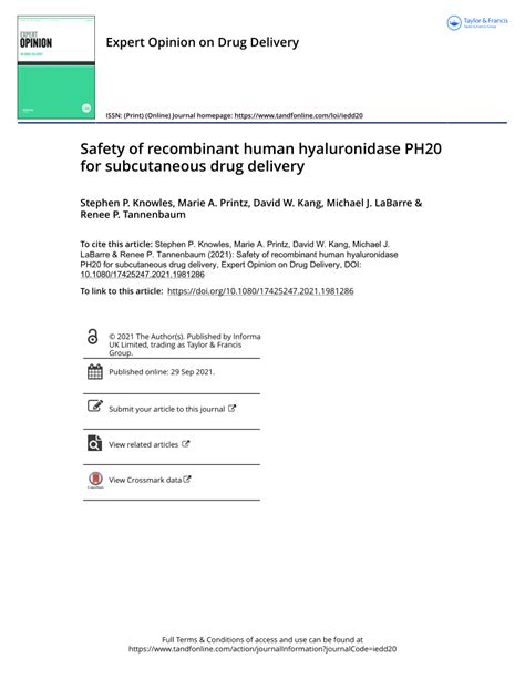 Pdf Safety Of Recombinant Human Hyaluronidase Ph20 For Subcutaneous