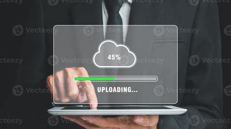 Upload Data Concept Person Hand Using And Waiting For Cloud Uploading