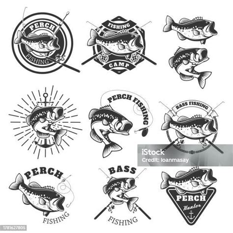 배스 낚시 라벨 농어 물고기 낚시 클럽을 위한 엠블럼 템플릿 벡터 일러스트 레이 션입니다 낚시에 대한 스톡 벡터 아트 및 기타 이미지 Istock