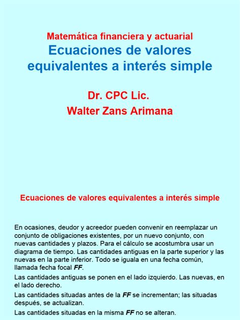 Matematica Finaciera Ecuaciones De Valores Equivalentes A Interés