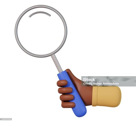 아프리카의 손은 하얀 배경에 분리된 돋보기 3d 그림을 들고 있다 과학 또는 비즈니스 개념 3d 어두운 피부 손 잡기 확대 가방 그림 3차원 형태에 대한 스톡 사진 및 기타