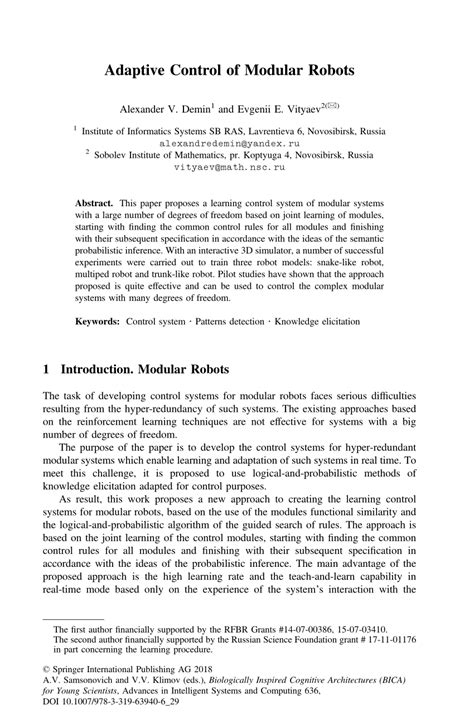 pdf adaptive control of modular robots