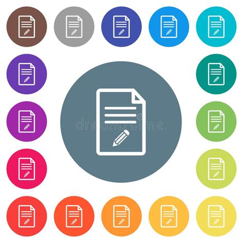Editar Iconos Blancos Planos Del Documento En Fondos De Color Redondo