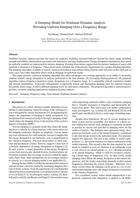Pdf A Damping Model For Nonlinear Dynamic Analysis Providing Uniform Damping Over A Frequency