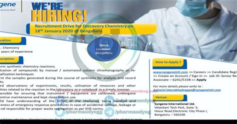 Syngene International Walk In For Discovery Chemistry On 18 Jan 2020