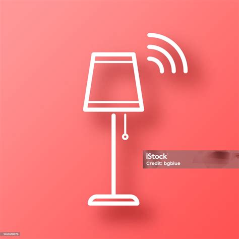 스마트 플로어 램프 그림자가 있는 빨간색 배경의 아이콘 3차원 형태에 대한 스톡 벡터 아트 및 기타 이미지 3차원 형태 가정 생활 개념 Istock