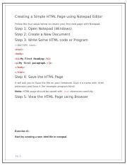 Lab Html Docx Creating A Simple Html Page Using Notepad Editor
