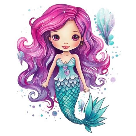 Premium Ai Image A Cartoon Mermaid With Long Pink Hair And A Blue