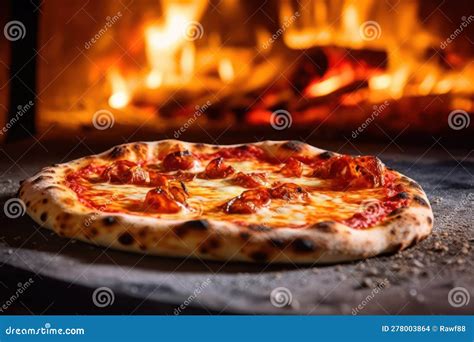Fresh Baked Pizza Closeup Traditional Wood Fired Oven Background