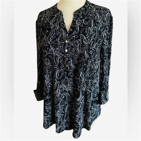 Cocomo Tops Cocomo Large Black White 34 Sleeve Womens Pintuck