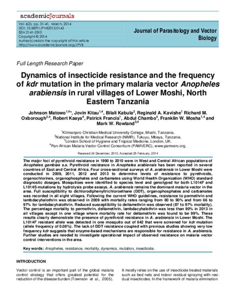 Pdf Journal Of Parasitology And Vector Biology